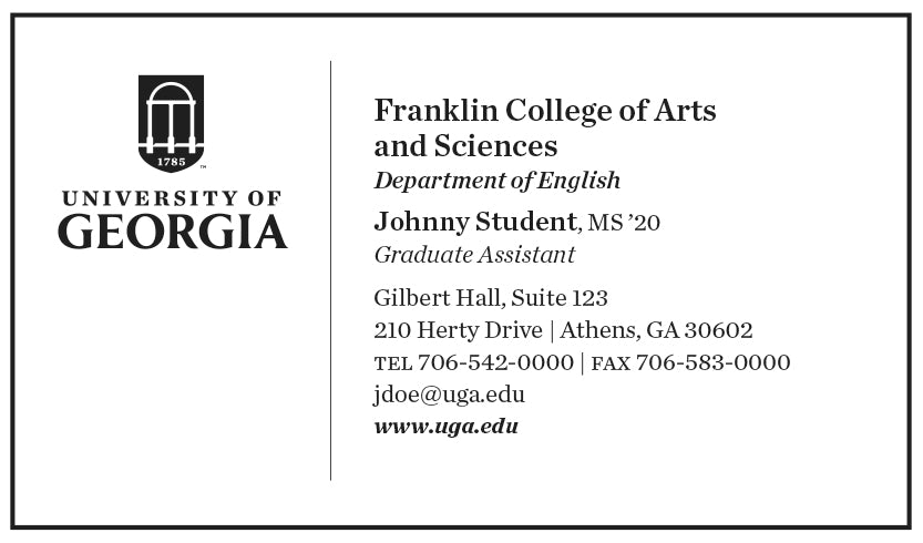 UGA Student Business Card – Bel Jean Copy Print